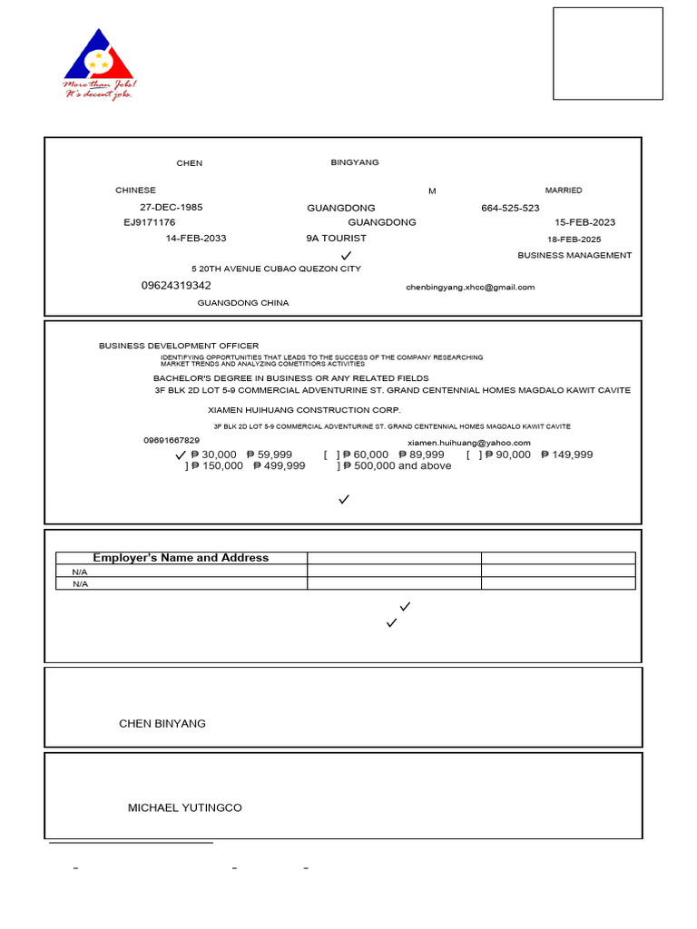 Chen Bingyang Aep Application | PDF | Travel Visa | Misrepresentation