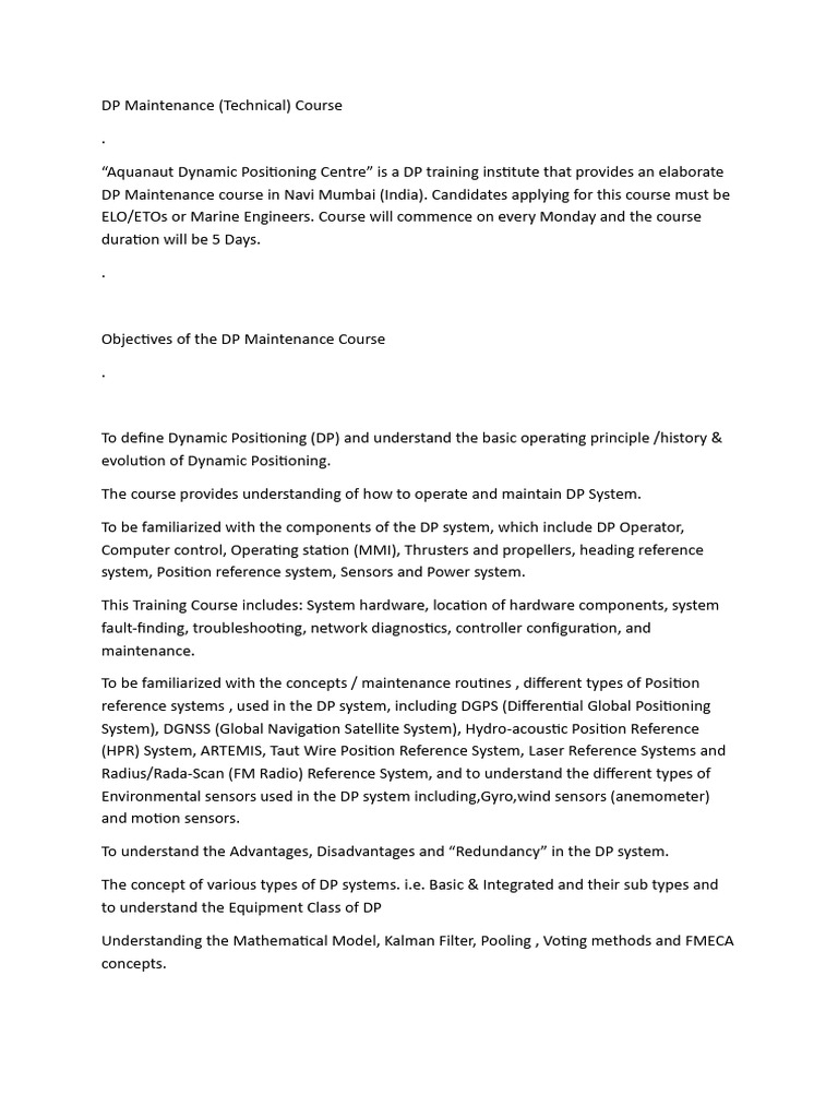 DP Maintenance Course - Aquanaut | PDF | Computing | Computer Engineering