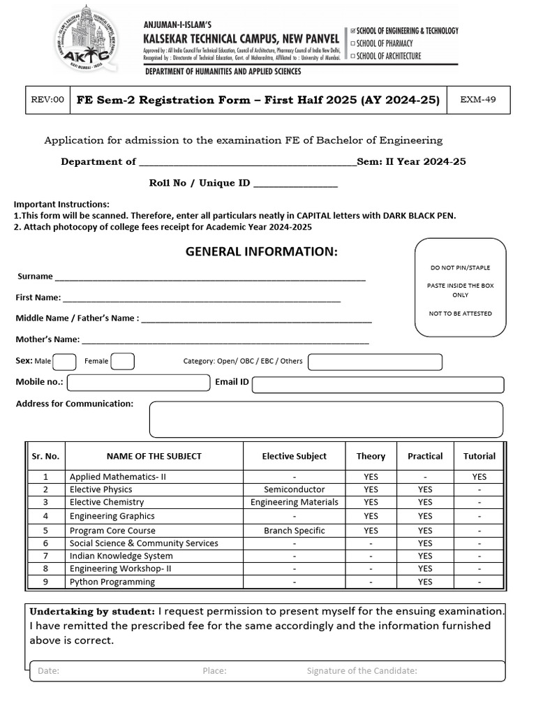 FE Sem-2 Registration | PDF