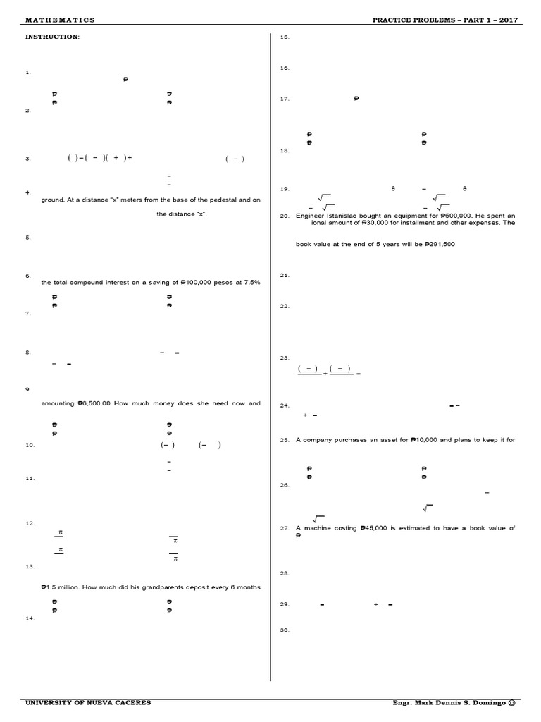 MATHEMATICS_PRACTICEPROBLEMS_PART1_UNC_2017 | PDF | Geometry | Elementary Geometry