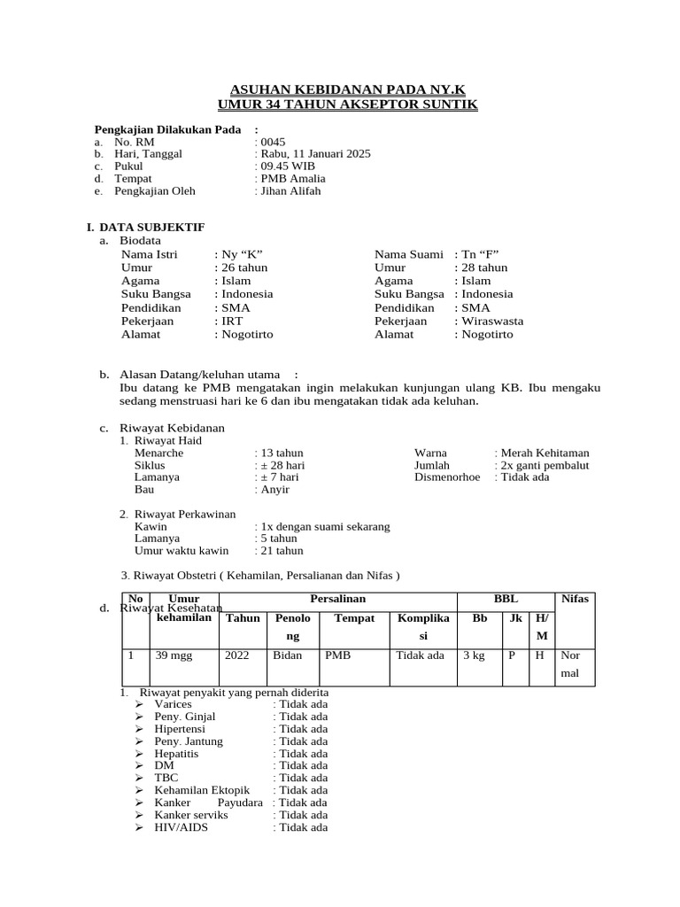 Dokumentasi - Askeb - KB Suntik | PDF