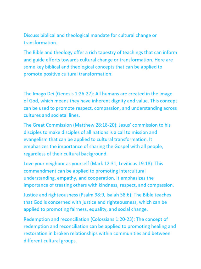 Biblical Mandate for Cultural Transformation | PDF | Gospel Of Matthew ...