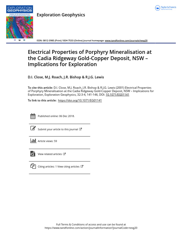 Electrical Properties of Porphyry Mineralisation at The Cadia Ridgeway ...