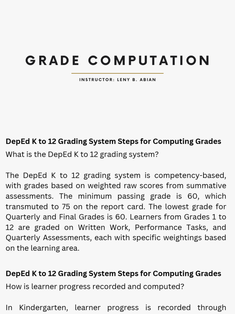 Grade Computation | PDF | Weighted Arithmetic Mean | Learning