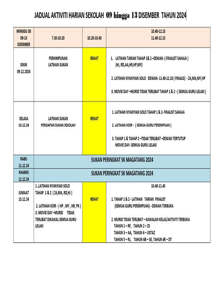 Jadual Aktiviti Minggu Ke-38 | PDF