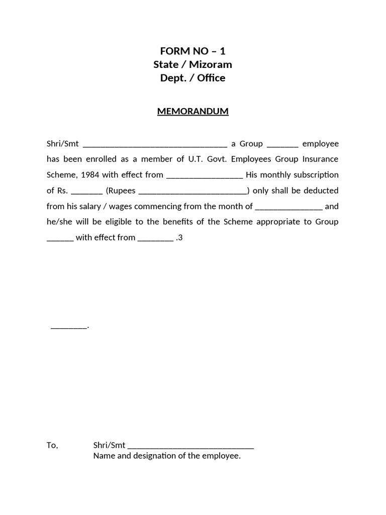 Form No 1 (Memorundum) Ut | PDF