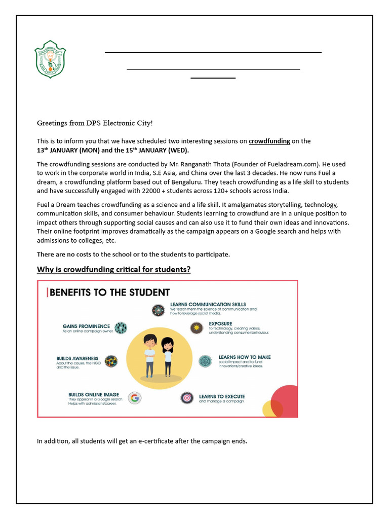 Crowdfunding Sessions for DPS Students | PDF