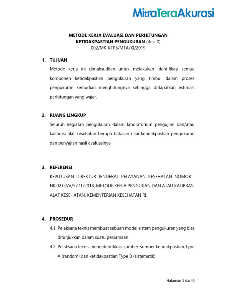 MK Evaluasi dan Perhitungan Ketidakpastian Pengukuran | PDF