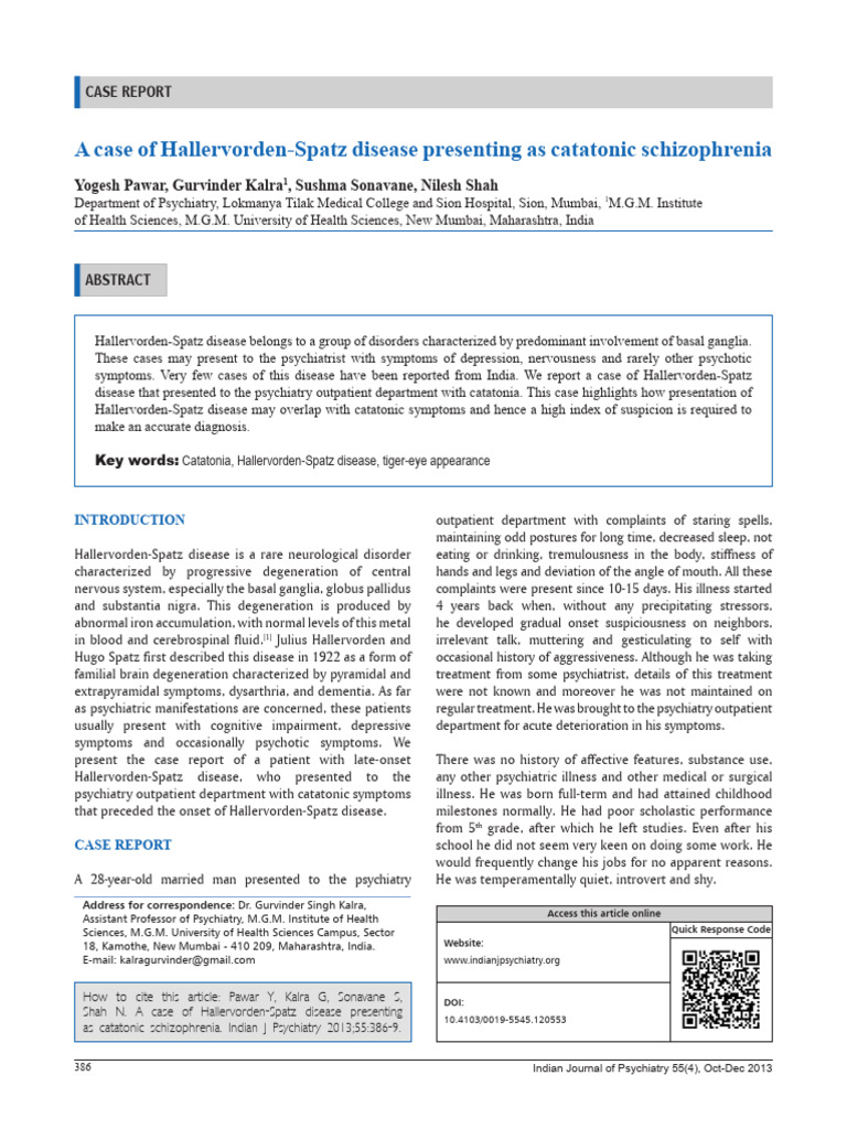 A Case of Hallervorden Spatz Disease Presenting As.17 | PDF | Clozapine | Psychiatry