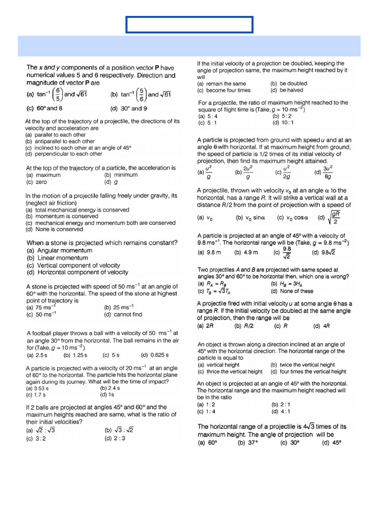 11TH Neet Phy - Kinematics 2 D Ques | PDF