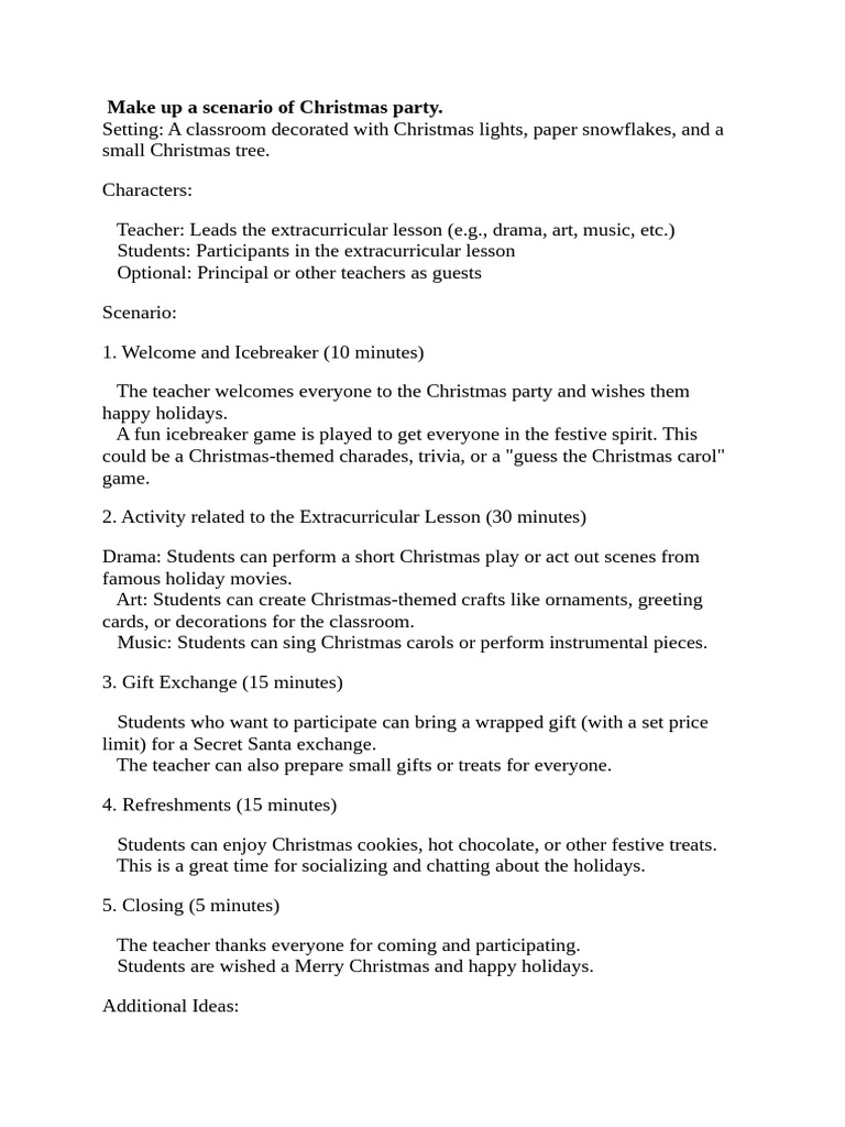 Christmas Party Scenario for Classrooms | PDF