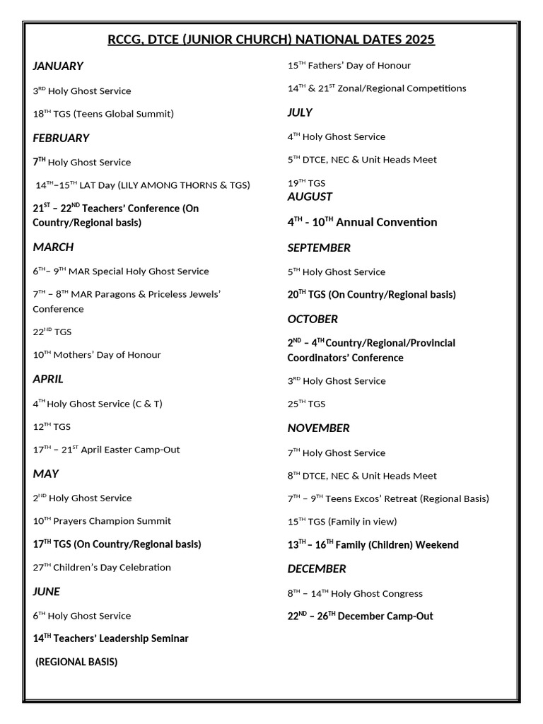 RCCG Dtce Calendar 2025 | PDF