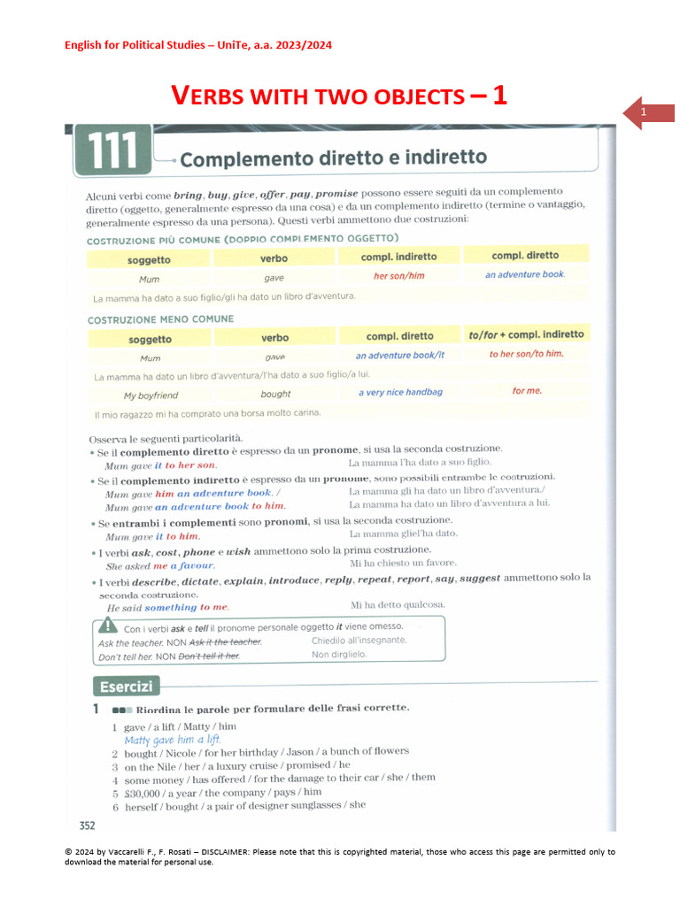 A Focus On Verbs With Two Objects | PDF