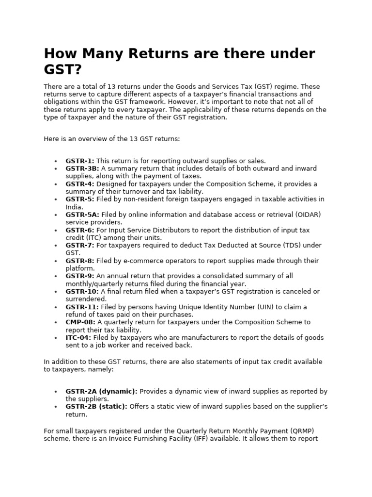 How Many Returns Are There Under GST | PDF | Taxes | Invoice