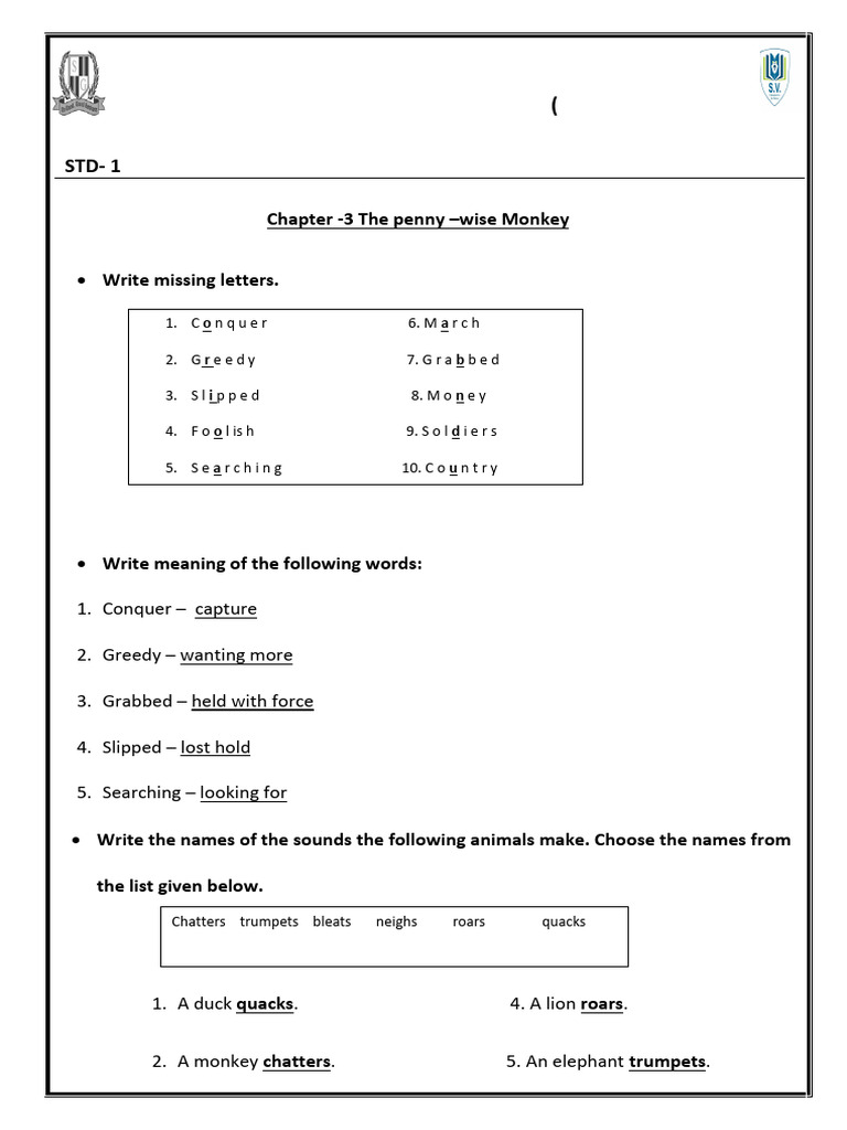 Std 1 English Assignment Overview | PDF