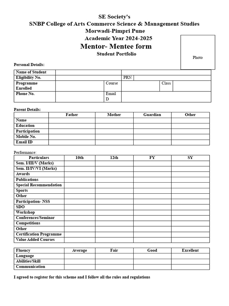 mentor mentee form | PDF