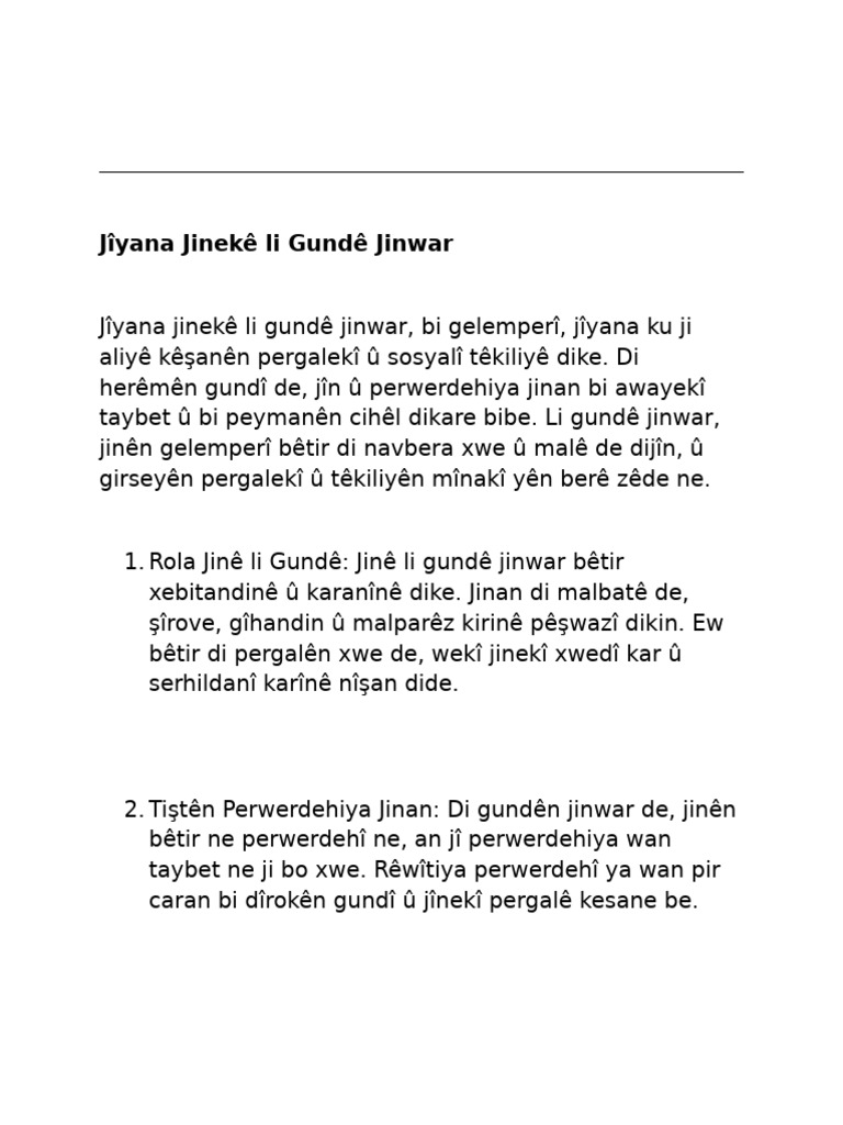 Jîyana Jinekê Li Gundê Jinwar | PDF