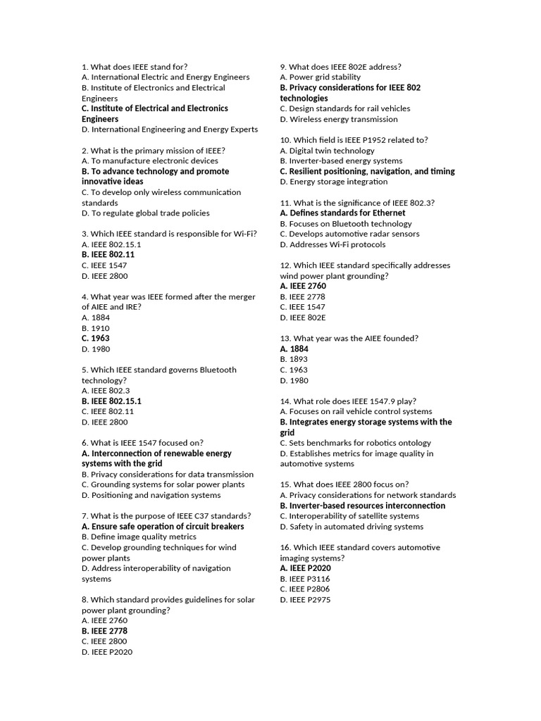 QUESTIONNAIRE STANDARDS | PDF | Computer Network | Electrical Grid