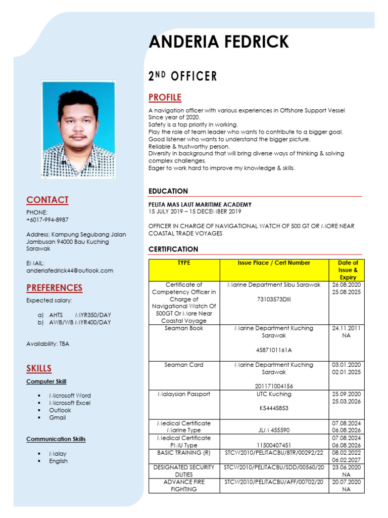 Anderia Fedrick CV 2024 | PDF