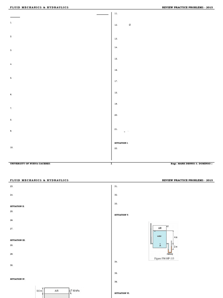 Fluid Mechanics Hydraulics Practice Problems 2015 Unc | PDF | Pressure ...