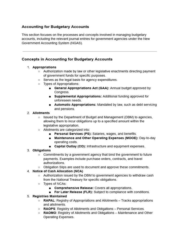 Accounting For Budgetary Accounts | PDF | Budget | Expense