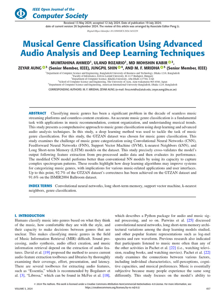 Musical Genre Classification Using Advanced Audio Analysis and Deep Learning Techniques | PDF ...