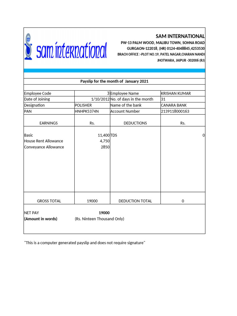 Salary slip GP | PDF | Paycheck | Factor Income Distribution