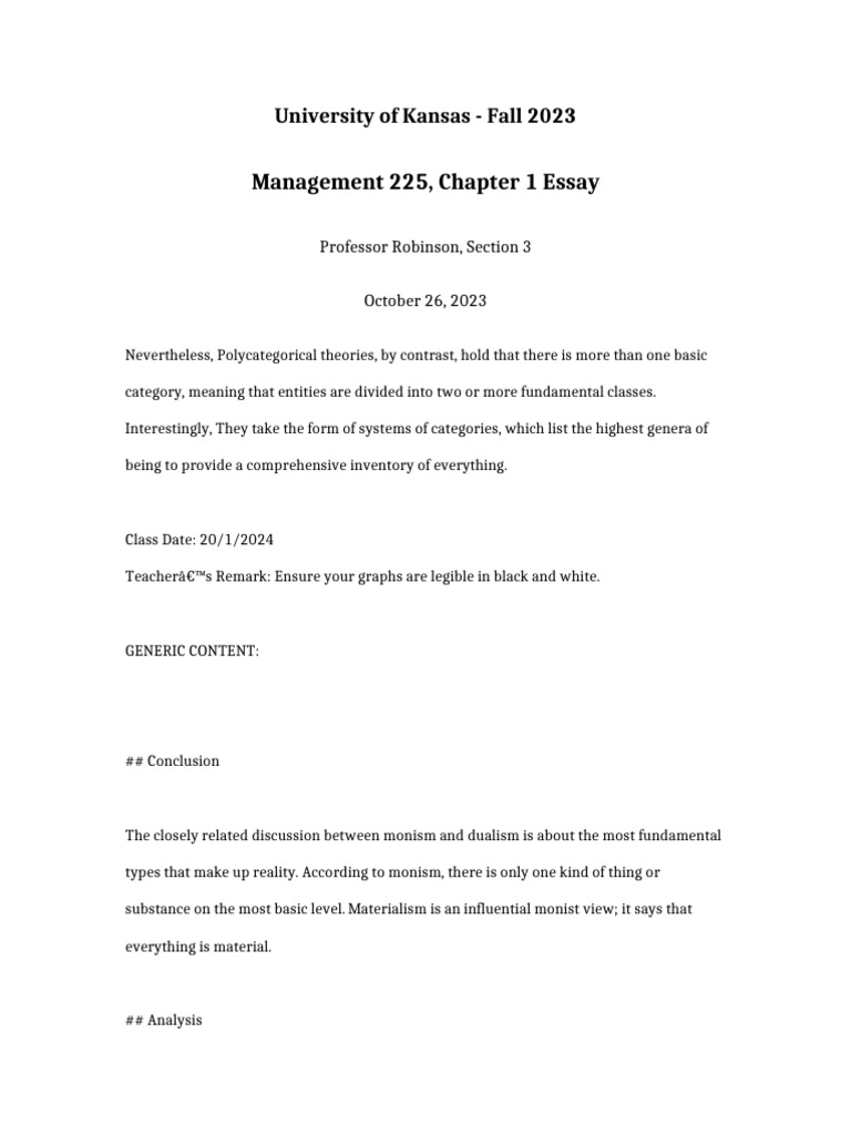 Management 225 Chapter 1 Essay | PDF | Ontology | Monism