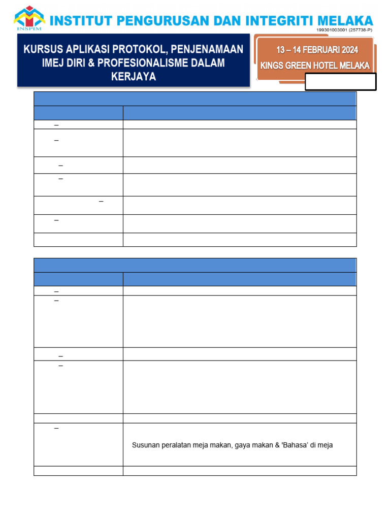 Kursus Protokol dan Pengurusan 2025 | PDF