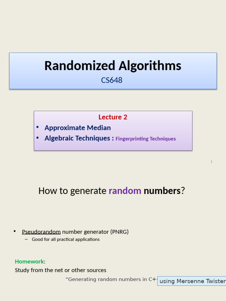 Lecture 2 CS648 2025 Approx Median Algebraic Technique | PDF | Median ...