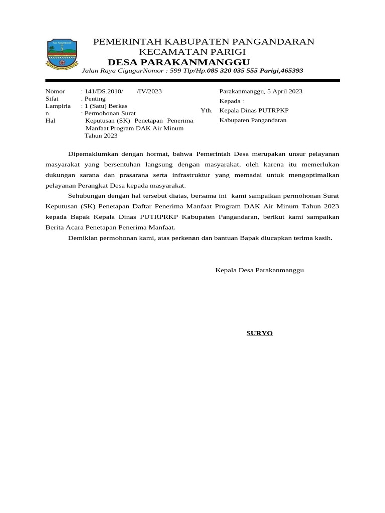 Surat Permohonan Penetapan CPCL | PDF