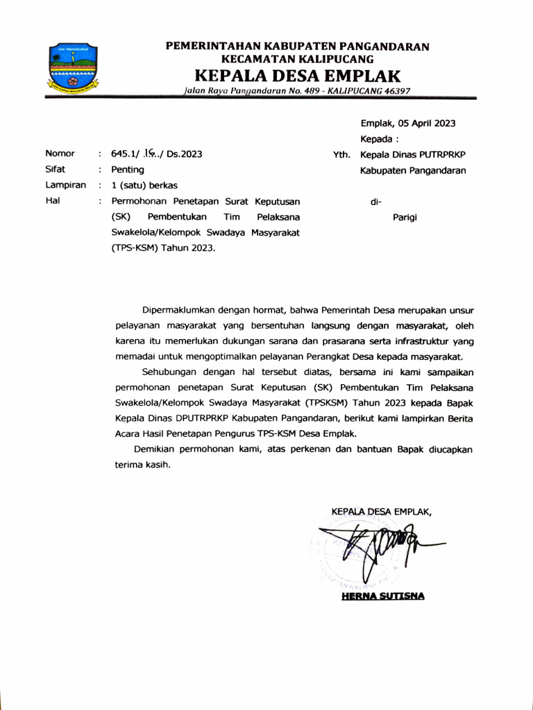 Penetapan SK TPS-KSM Emplak 2023 | PDF