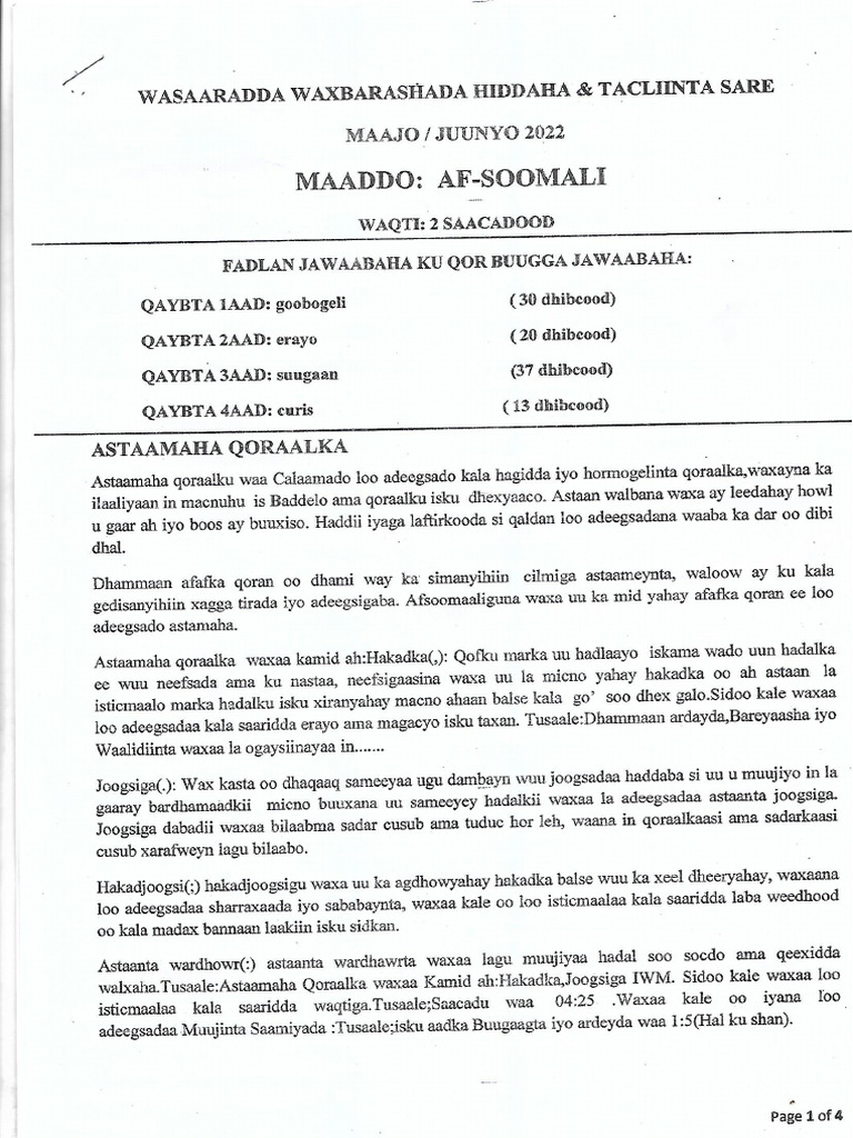 Af-Soomaali-2021-2022 | PDF