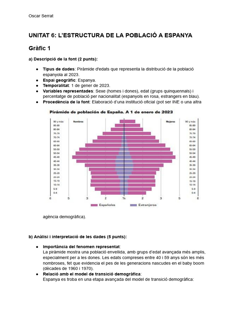 Unitat 6 - L'estructura de La Població A Espanya | PDF