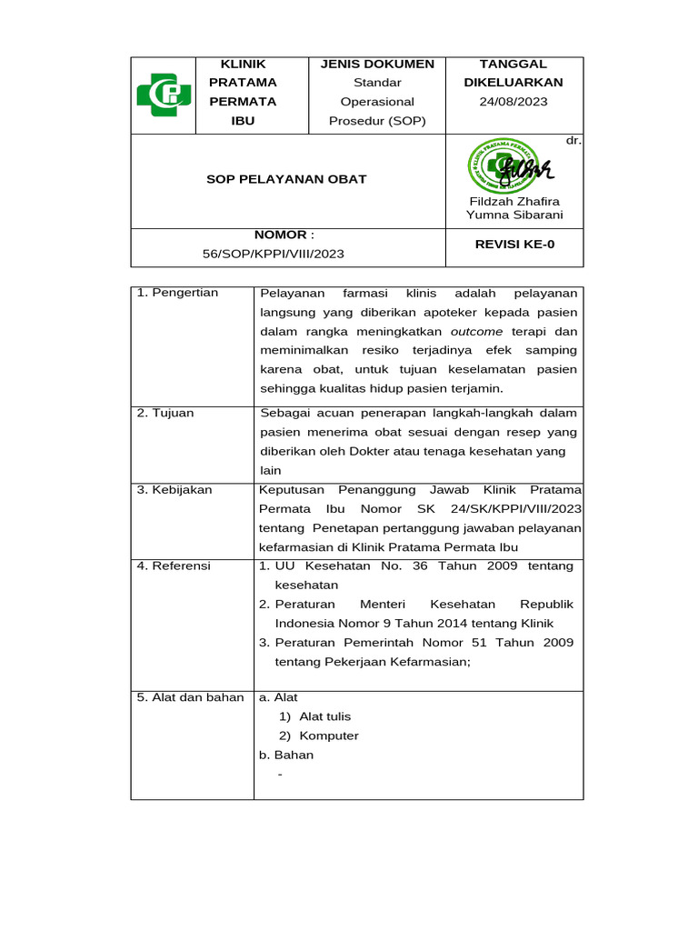 sop pelayanan obat | PDF