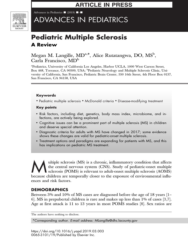 Pediatric Multiple Sclerosis | PDF | Multiple Sclerosis | Clinical Medicine