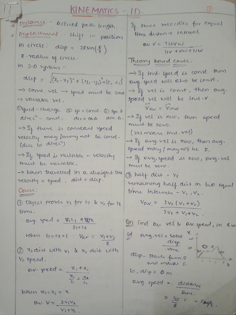 Motion in 1-D Short Notes | PDF