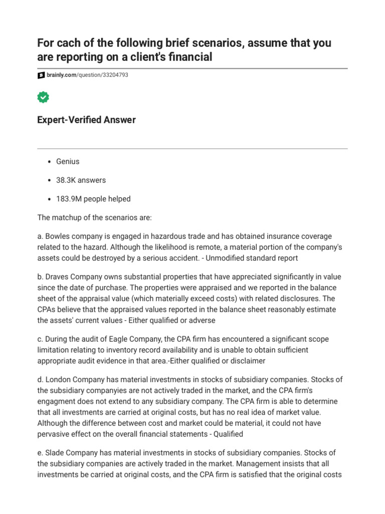 For Cach of The Following Brief Scenarios, Assume That You Are ...