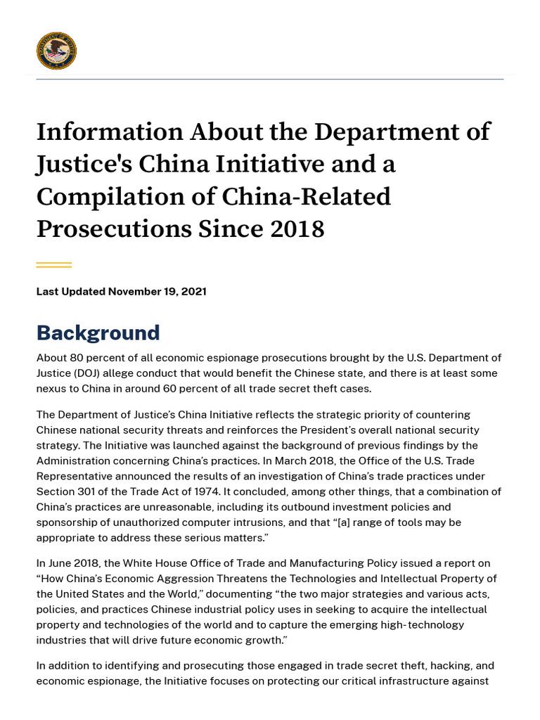 Information About The Department of Justice's China Initiative and A ...