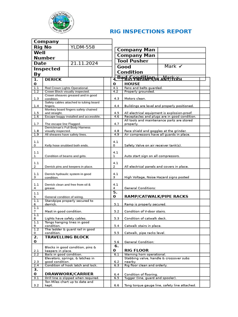YLDM - 558 - Rig Inspection | PDF