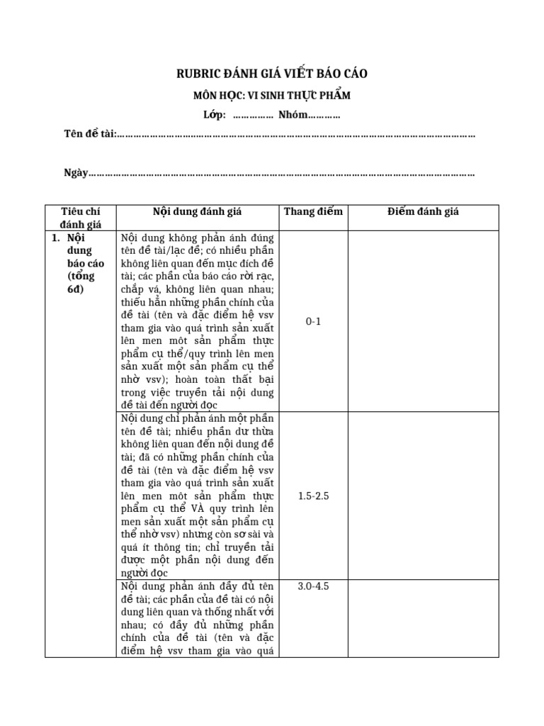 Rubric-danh-gia-viet-bao-cao-VSTP | PDF