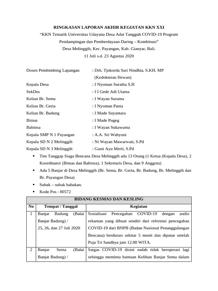 Ringkasan Laporan Akhir Kegiatan Kkn Xxi | PDF Ringkasan Laporan Akhir Kegiatan Kkn Xxi | PDF