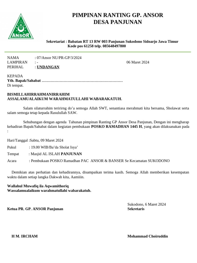 Undangan Pimpinan Ranting | PDF