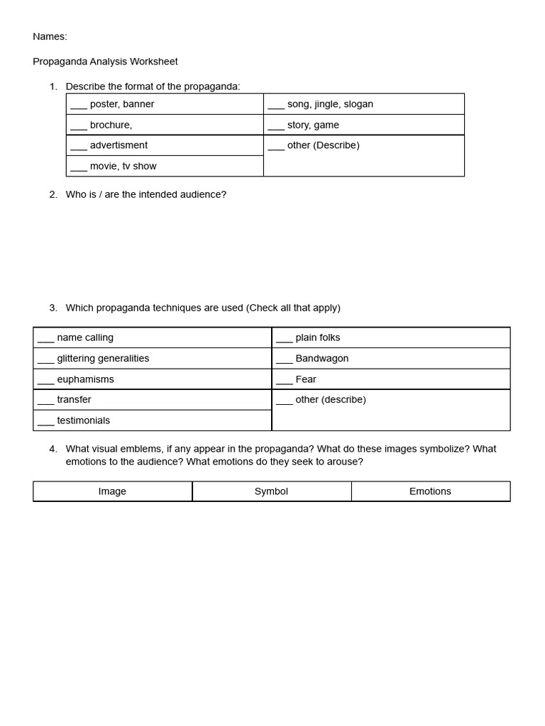 Propaganda Analysis Worksheet | PDF