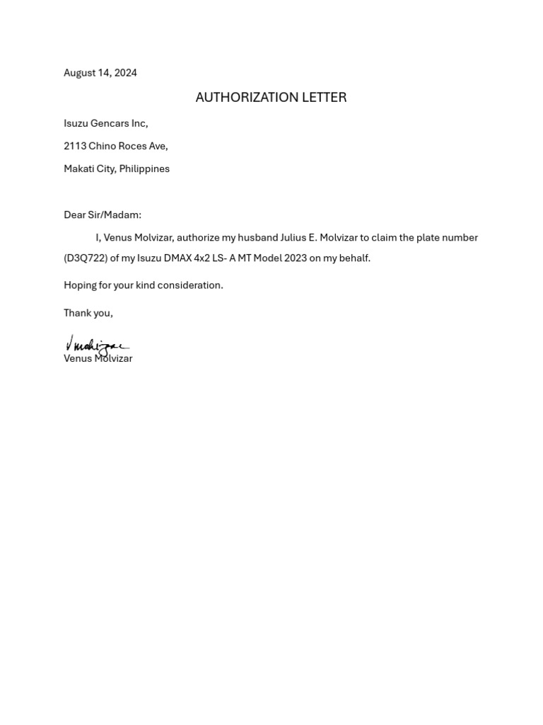 Authorization Letter - Sam | PDF