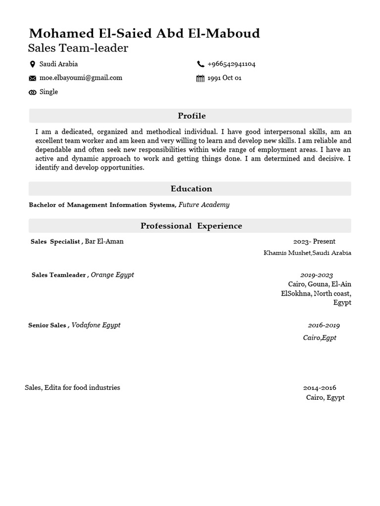 Mohamed El Saeed Moustafa-Resume | PDF | Egypt