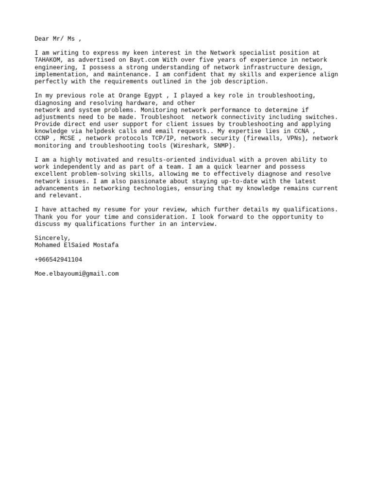 Cover Letter T | PDF