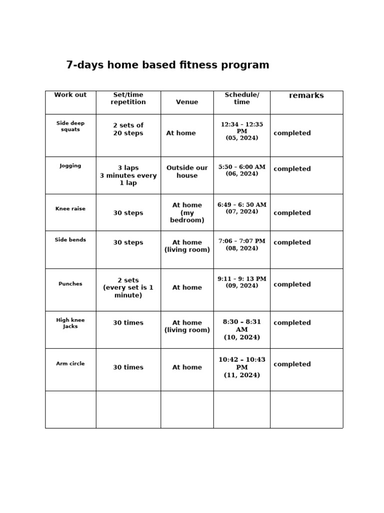 7days Home Based Fitness Program | PDF