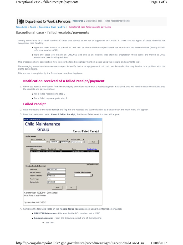 Exceptional Case Failed Receipts Payments | PDF | Cheque | Payments