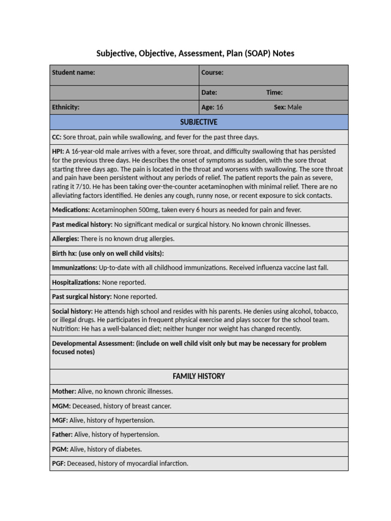 Soap Note Template2 | PDF | Health Sciences | Epidemiology